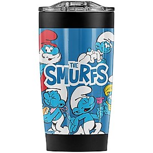 Logovision The Smurfs Smurf Group Collage Stainless Steel 20 oz Travel Tumbler, Vacuum Insulated & Double Wall with Leakproof Sliding Lid Beverages