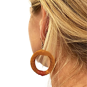 Fried Onion Ring Earrings - Cute Food Jewelry Dangle Earrings for Teens - Funky Womens Novelty Accessories Gag Gifts Women - Dangling Earrings - Weird Stuff