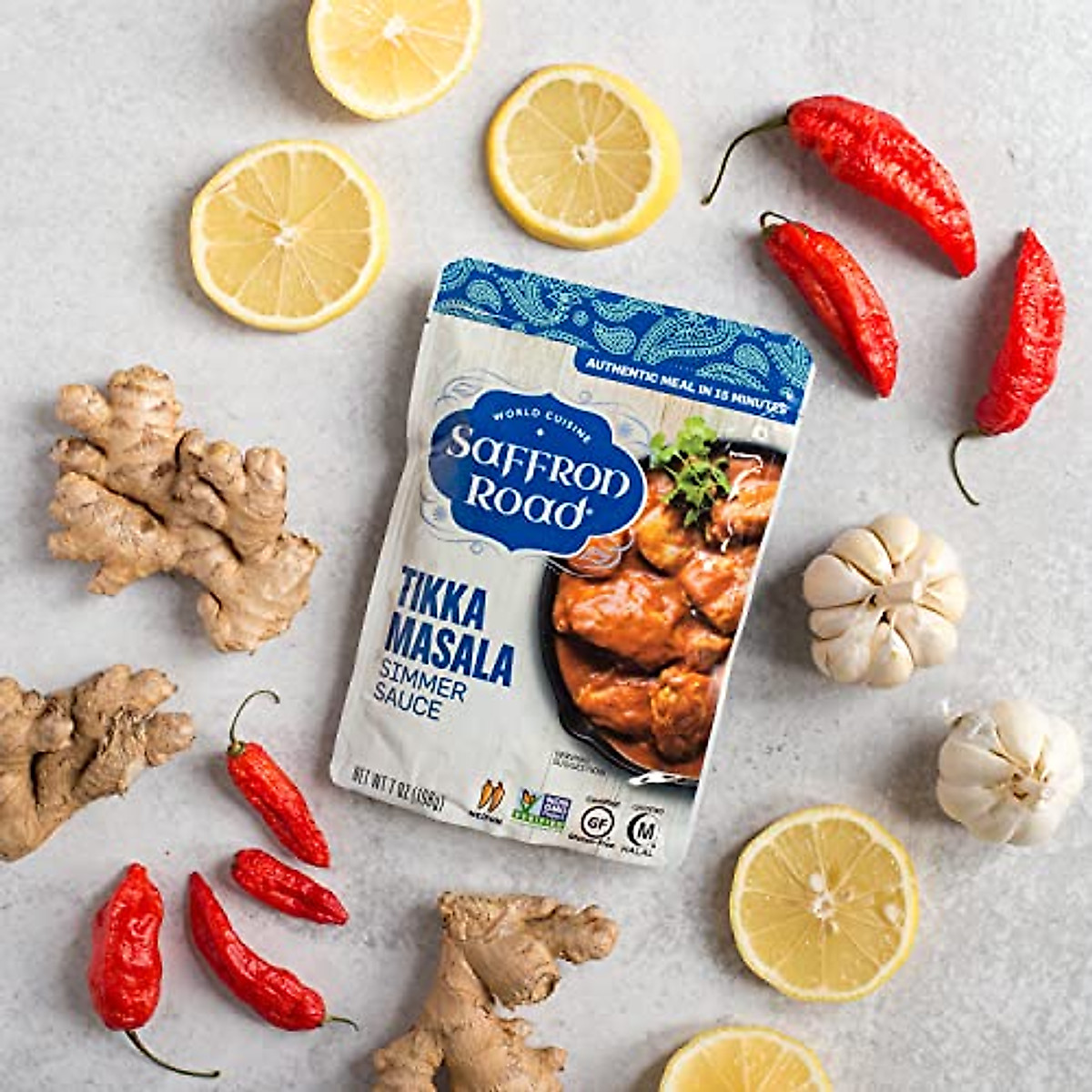 Saffron Road Tikka Masala Simmer Sauce - Non-GMO, Gluten Free, Halal, Kosher, Vegetarian (7 Ounce (Pack of 8))