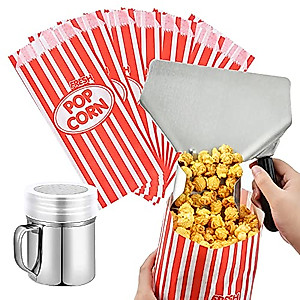 Elesunory 202Pcs Popcorn Machine Supplies - 1Pcs Popcorn Scoop for Popcorn Machine- 1Pcs Popcorn Seasoning Dredge- 200Pcs Popcorn Bags for Movie Theater Use(1 Oz)