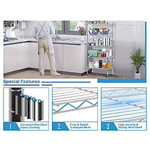 5-Tier Metal Wire Shelving Unit Kitchen Shelf Organizer Kitchen Storage Rack Utility Shelf Snack Shelf, NSF Certified Storage Shelves for Storage, Garage Shelving Storage Shelf Pantry Shelves