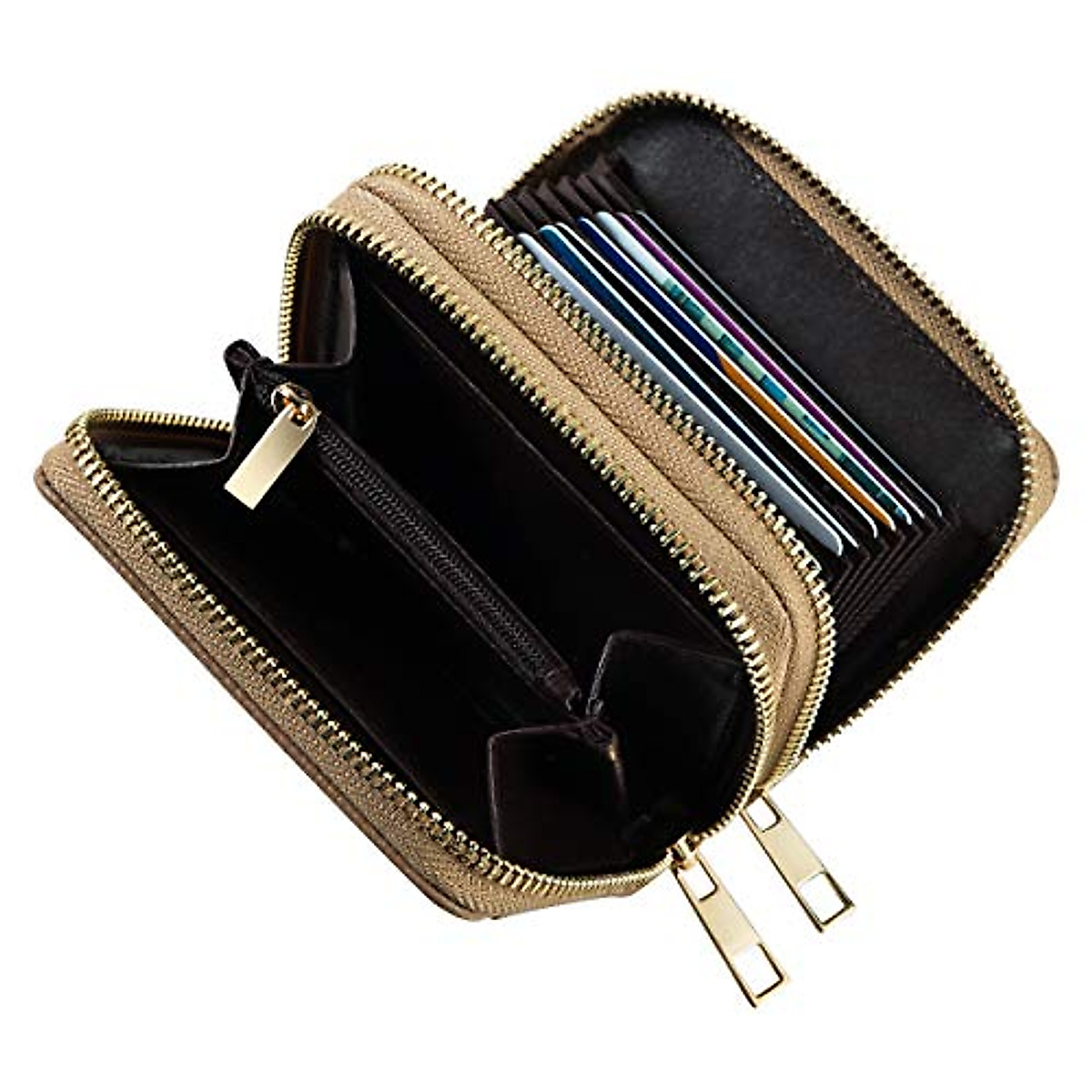 Heaye Card Case Wallet RFID with ID Window Zipper Small (Almond)