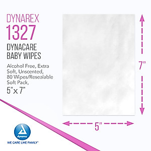 Dynarex Baby Wipes - Non-Alcohol Wipes for Babies with Lanolin & Aloe to Moisturize Skin - Resealable Soft Pack - Unscented - 5x7", 80 Wet Wipes per Pack, 24 per Case