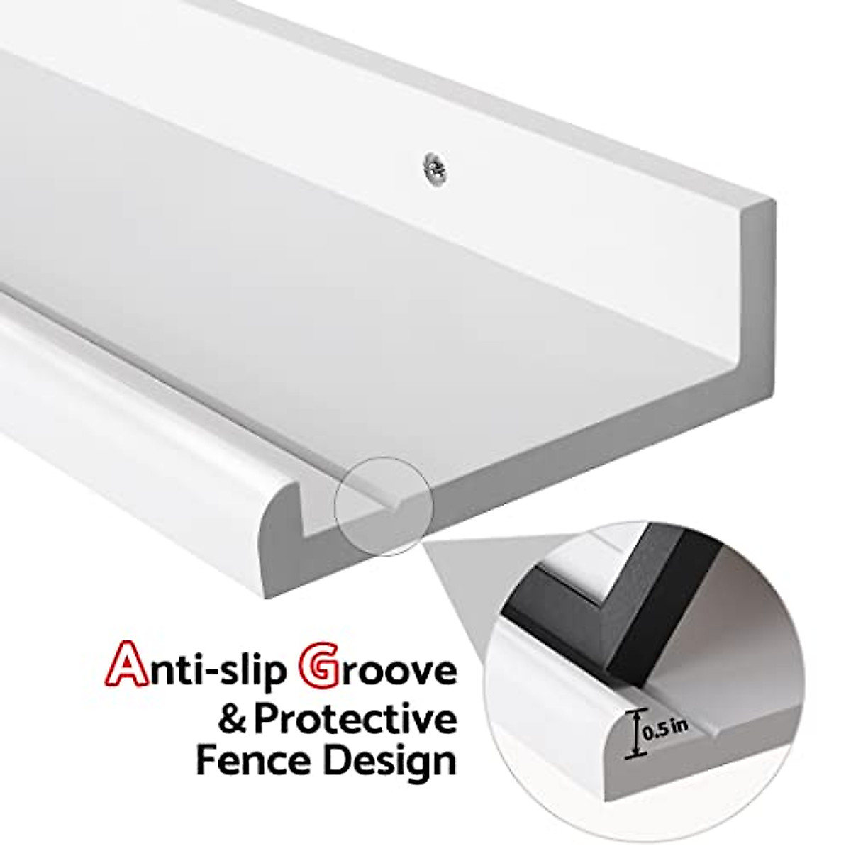 Annecy Floating Shelves Wall Mounted Set of 3, 36 Inch White Rustic Wood Shelves for Wall, Wall Storage Shelves with Guardrail Design for Bedroom, Bathroom, Kitchen, Office, 3 Different Sizes