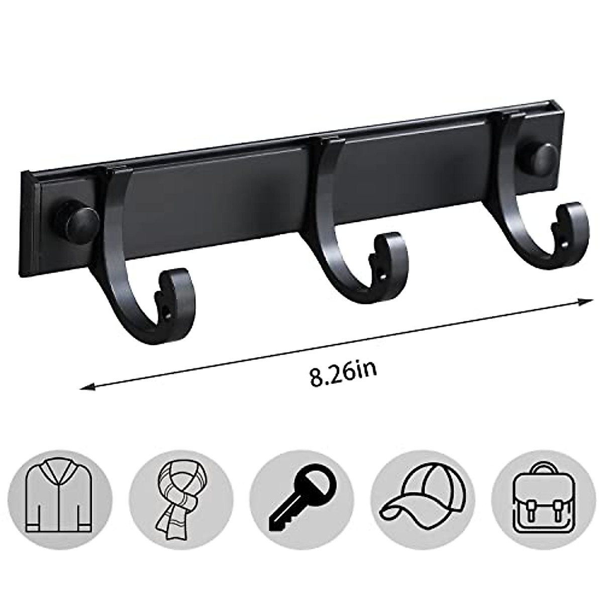 Geobella Coat Hooks Wall Mounted with Rail Silding Hooks for Hanging Coats Purse Clothes Jacket Backpack Entryway,Towel Racks Bathroom Black (3 Hooks, 1 Pack)