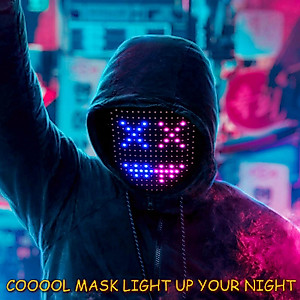momoga Led Mask Scary halloween Costumes With 50 Presets Pattern, Masquerade mask for men With Gesture Sensing For Party Masquerade Dj Costume Party, Halloween mask led light up mask for Adult Kid
