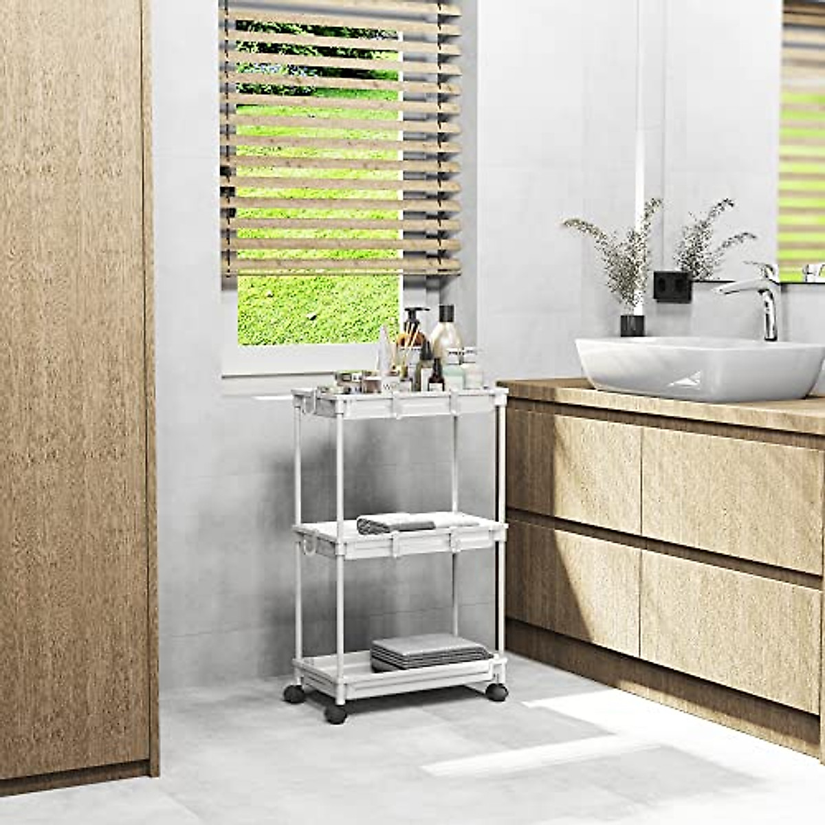 SimpleHouseware Standard 3-Tier Slim Rolling Storage Cart, White