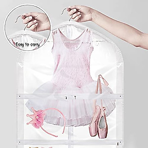 Dance Costume Garment Bag PVC Plastic Bag Holder Clear with Garment Rack Hanging Pack to Dance Bag Children Clothes Storage Costume Bags Organizer Zipper Pockets for Kid Girls, 23.6 x 35.4 In(6 Pcs)