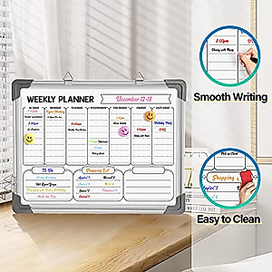Dry Erase Weekly Calendar Whiteboard for Wall, 16" x 12" Magnetic White Board Dry Erase Calendar Memo to Do List Board, Hanging Double-Sided Weekly Planner Board for Home, School, Office, Kitchen