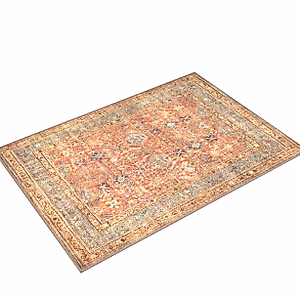 Bloom Rugs Washable Non-Slip 3' x 5' Rug - Terracotta/Mustard Traditional Area Rug for Living Room, Bedroom, Dining Room, and Kitchen - Exact Size: 3' x 5'