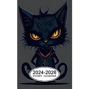 Pocket Calendar 2024-2026: Two-Year Monthly Planner for Purse , 36 Months from January 2024 to December 2026 | Scary cat Halloween character | Fantasy