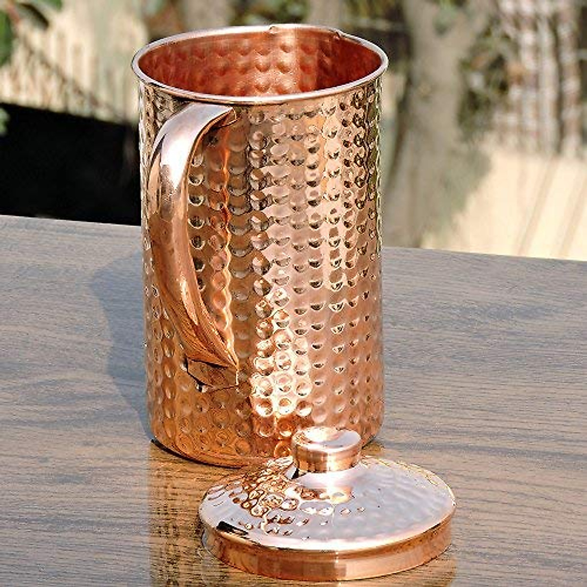 HealthGoodsIn - Pure Copper (99.74%) Hammered Water Jug | Copper Pitcher for Ayurveda Health Benefits (50.7 US Fluid Ounce)