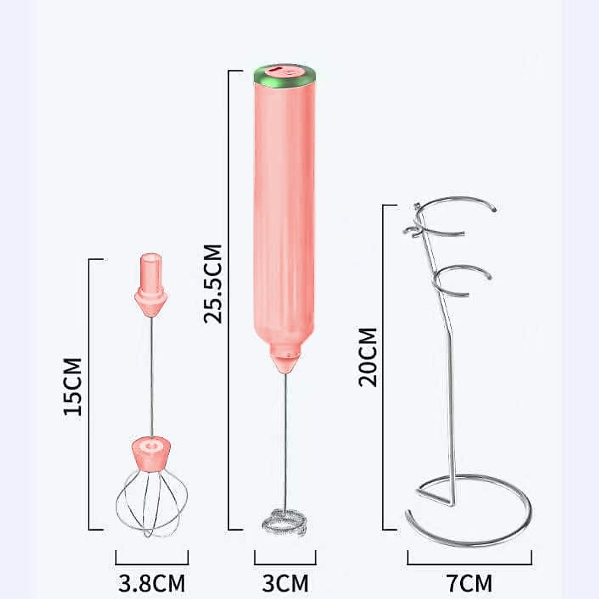 Milk Frother Handheld with 3 Stainless Steel Whisks, Rechargeable Electric Drink Mixer with Stand & Travel Case, Milk Foamer for Coffee, Latte, Cappuccino, Hot Chocolate, Egg,Jam Supplement-Pink