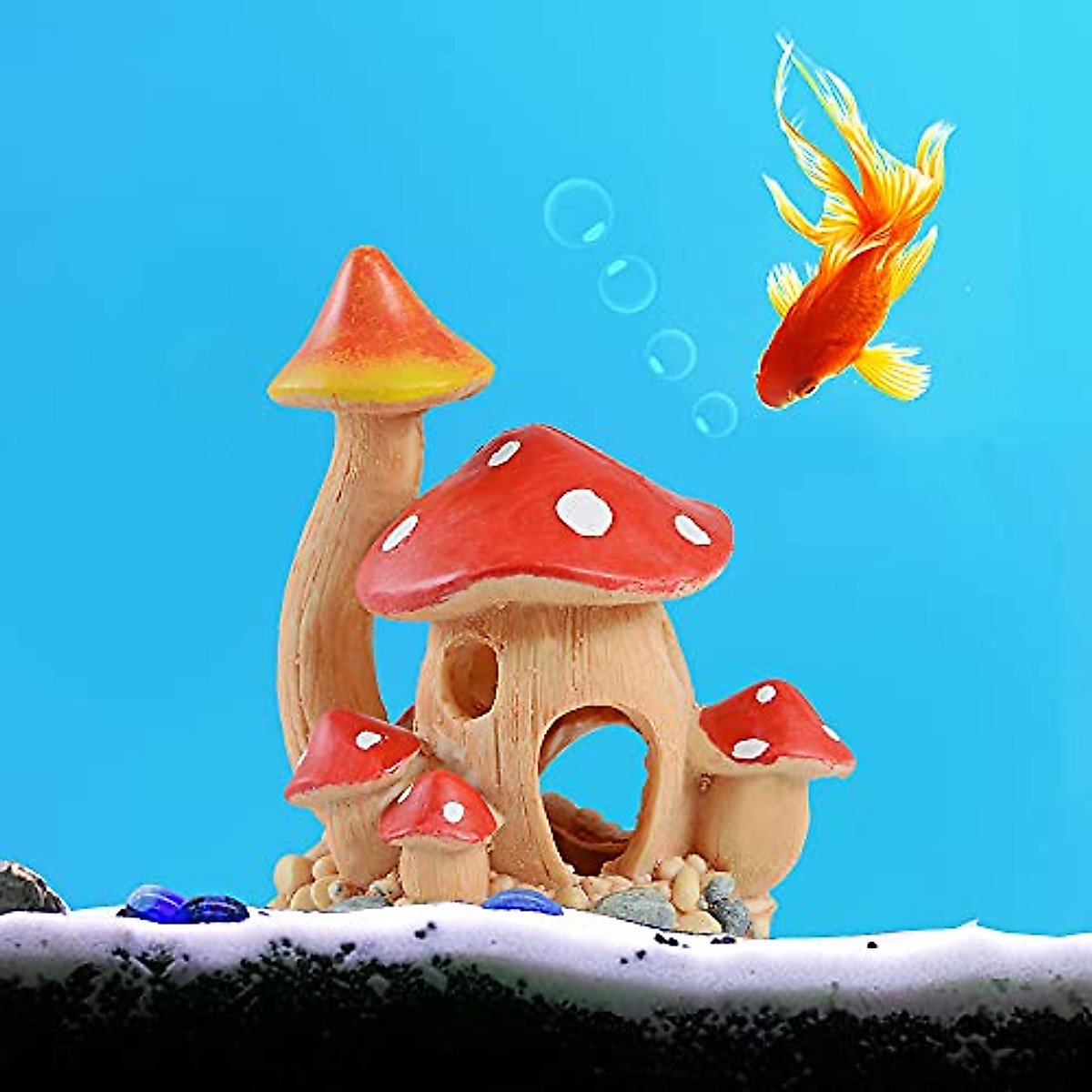 Mairuker Aquarium Mushroom House,Fish Tank Cave Ornament Pleco Caves for Fish Tank Hideaway Decor and Fairy Garden Decorations