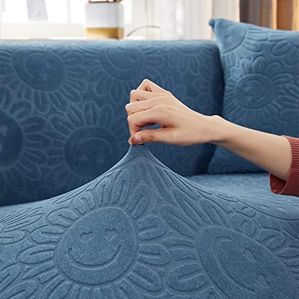 OQOPO Stretch Sectional Sofa Cover Thick 1 2 3 4 5 Seater Sofa Cover Set,Pet Sofa Covers for L Shaped Furniture,Couch Covers for Dogs Recliner Sofas,Blue a,4 Seater+4 Seater