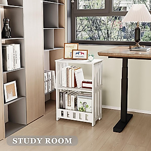 HAYOFAMY Side Table Night Stand Set of 2, 3 Tier Narrow End Table with Display Shelf, Small Bookcase Bookshelf, Simple Bedside Table Storage Rack for Bedroom, Living Room, Office, Bathroom, White