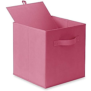 HOMESTO 11-Inch Fabric Foldable Storage Cubes Organizer with Handles - Collapsible Bins - Convenient for Organizing Clothes or Kids Toy Cubby (Pink, 6 Pack)