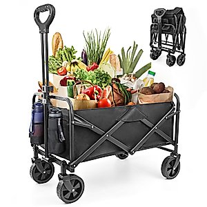 NEOTEC Collapsible-Folding-Wagon - Wagon Cart Heavy Duty Foldable Outdoor Utility with Silent Universal Wheels, Adjustable Handle for Camping