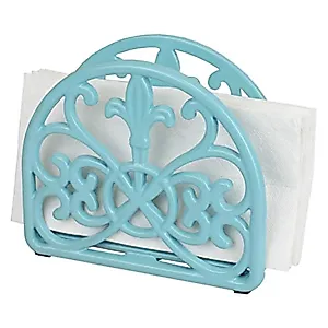 Home Basics Cast Iron Fleur De Lis Napkin Holder Kitchen Countertop Dinner Table Indoor & Outdoor, Turquoise