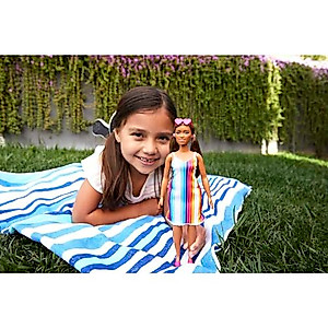 Barbie Loves the Ocean Doll with Brown Hair, Colorful Dress & Accessories, Doll & Clothes Made From Recycled Plastics