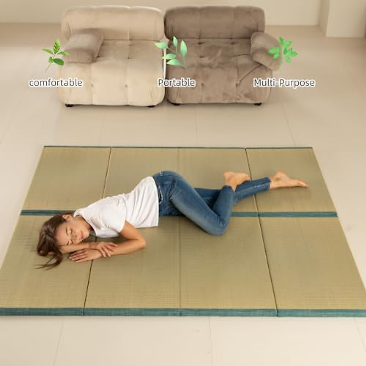 MustMat Tatami Futon Mattress Foldable Tatami Mat Twin Japanese Floor Mattress Rush Grass Floor Bed 35.4"x78.7"x1.2"(1 Piece)