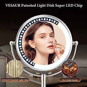 Professional 8.5" Large Lighted Makeup Mirror Updated with 3 Color Lights, 1X/10X Magnifying Swivel Vanity Mirror with 48 Premium LED Lights, Brightness Dimmable Cosmetic Mirror, Senior Pearl Nickel