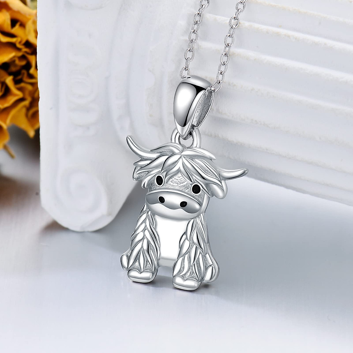 YAFEINI Highland Cow Necklace Sterling Silver Cute Scotland Cow Pendant Jewelry Cow Gifts for Women