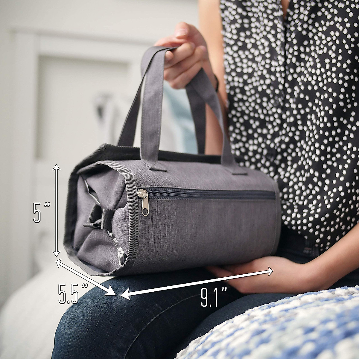 BrigHaus Roll Up Hanging Toiletry Travel Bag for Women & Men - Compact Cosmetic Kit with Hook | Waterproof, TSA Approved Removable Carry On Pouches (Heather Gray)