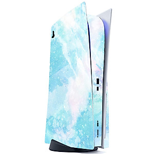 PlayVital Pale Blue Watercolor Full Set Skin Decal for ps5 Console Disc Edition, Sticker Vinyl Decal Cover for ps5 Controller & Charging Station & Headset & Media Remote