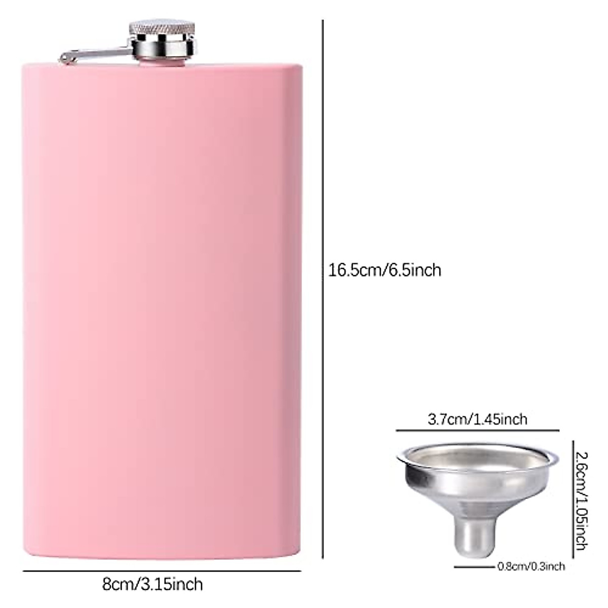 GENNISSY 12oz Pink Hip Flask for Liquor, for Men & Women, 304 18/11 Stainless Steel Leakproof with Funnel,with Never-Lose Metal Cap, Camping Pocket Flask, Ideal for Gift
