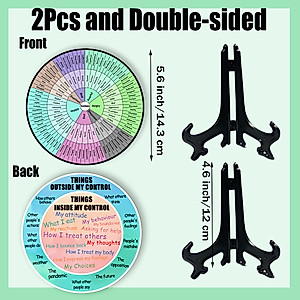 2Pcs Feelings Wheel Office Desk Decor, Double-Sided Wood Emotion Wheel with Black Base, Things Inside/Outside My Control Room Home Table Decoration Gift for Office Women Men