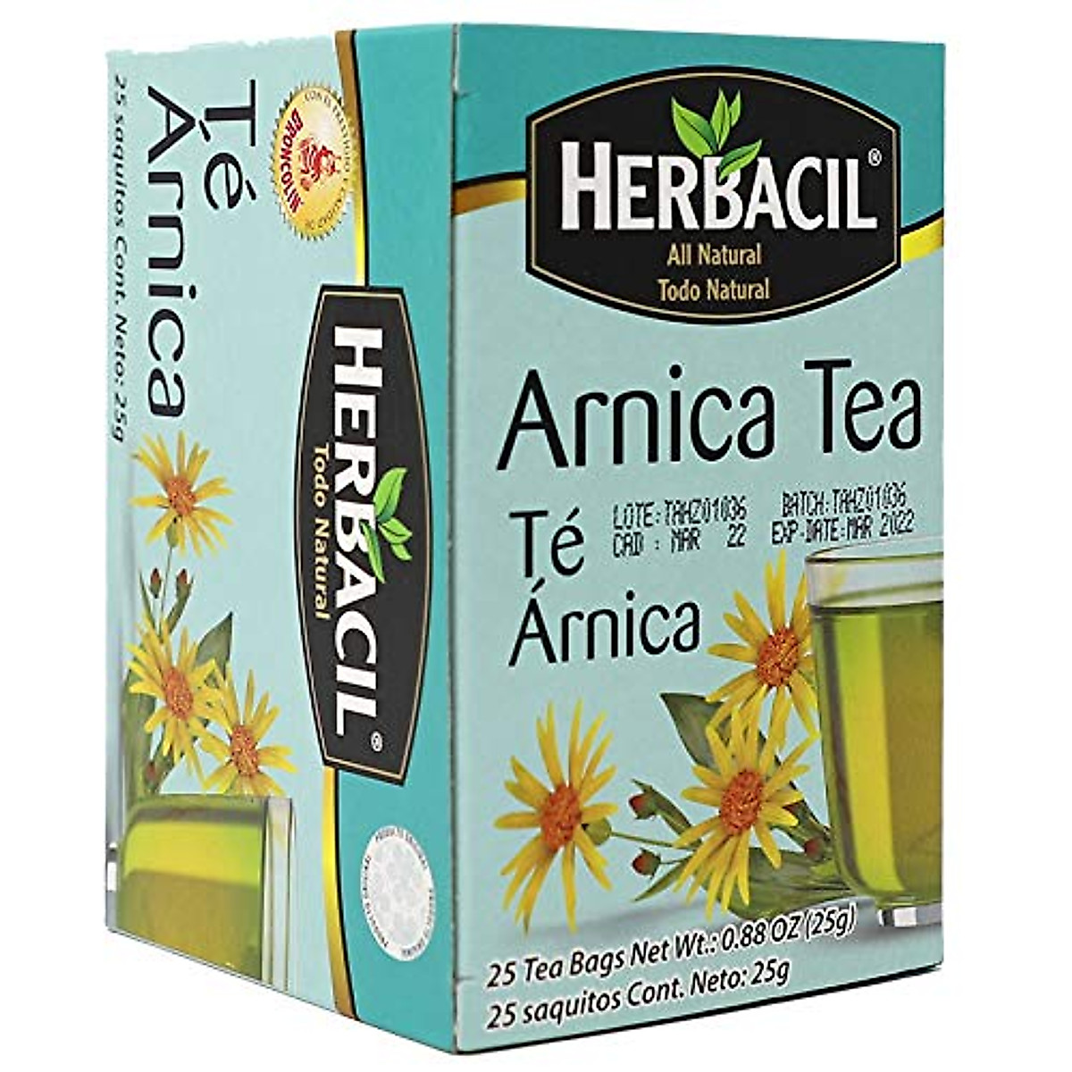 Herbacil Arnica Tea, Caffeine-Free, 3-Pack, 0.88 Oz, 25 Tea Bags per Box (75 Tea Bags)