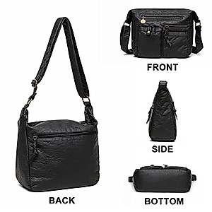 Keyli Crossbody Bags Christmas Gifts for Women Soft Washed Leather Crossbody Purse Retro Classic Shoulder Bags Messenger Lightweight Waterproof Satchels with Multi Pockets Travel Shopping Black