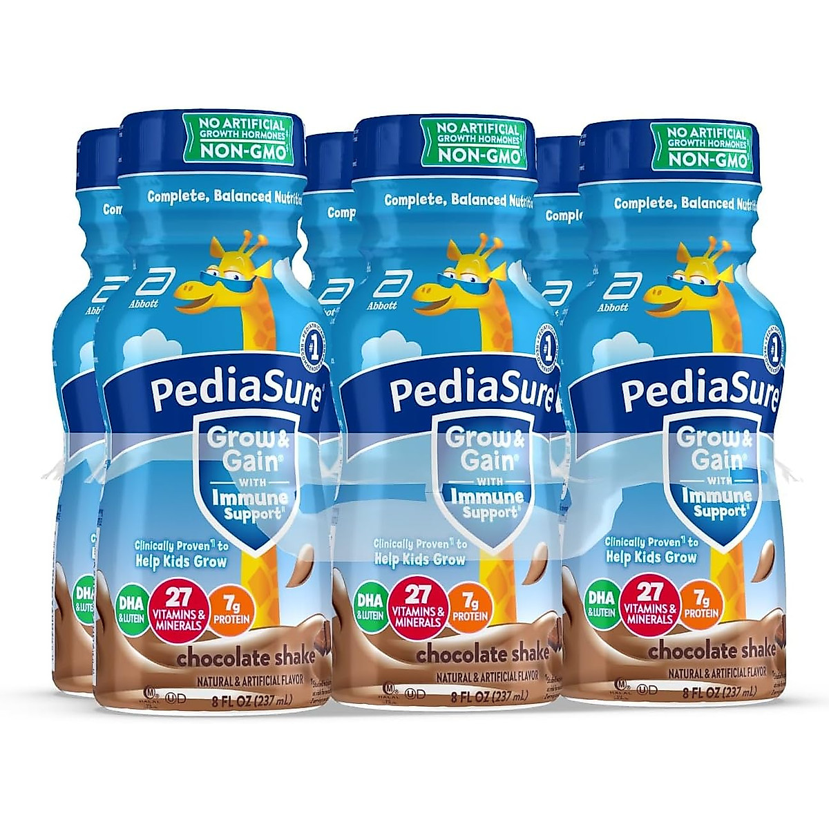 PediaSure Grow & Gain With Immune Support, Kids Protein Shake, Chocolate, 8-fl-oz Bottle, 6 Shakes