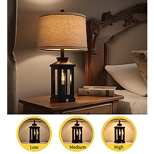 G-SAFAVA 23.75" Retro Farmhouse Black Table Lamp for Living Room Bedroom Nightstand Set of 2 Touch Control Bedside Nightlight Vintage Modern Lamp with USB C+A Ports and 2 Light Sources