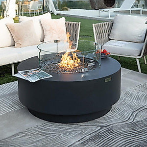 Nimes Concrete Fire Pit 40.9" x 40.9" Outdoor Patio Firepit Includes Fire Glass Modern Fire Pits & Outdoor Fireplaces for Garden, Deck, Indoor & Outdoor Heating