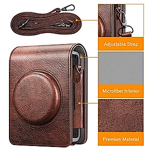 Fintie Protective Case for Fujifilm Instax Mini EVO Camera - Premium Vegan Leather Bag Cover with Removable Adjustable Strap, Vintage Brown