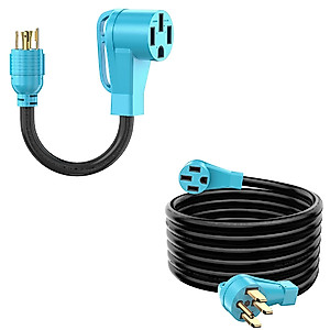 CircleCord 4 Prong 30 Amp to 50 Amp RV Generator Adapter Cord and UL Listed 50 Amp 15 Feet RV/EV Extension Cord