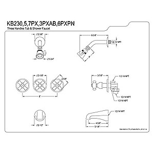 Kingston Brass KB235PX Tub and Shower Faucet with 3-Porcelain Cross Handle, Oil Rubbed Bronze,5-Inch Spout Reach , Oil-Rubbed Bronze