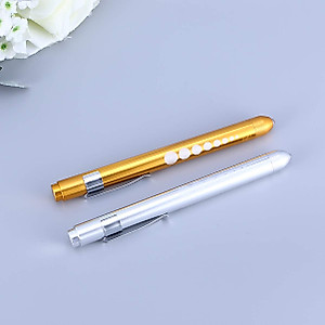 2pcs Penlight with Pupil Gauge, LED Penlight for Nurses, Reusable Medical Pen Light with Pupil Gauge and Ruler for Student Doctors, Yellow+ Silver