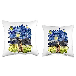 Belgian Malinois Gift for Men Women & Youth Starry Night Impressionist-Dog Art Belgian Malinois Throw Pillow, 18x18, Multicolor