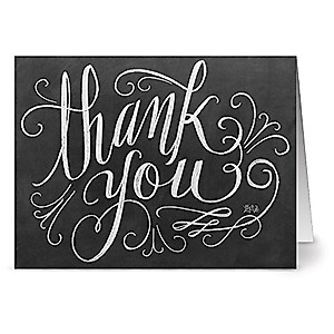 Note Card Cafe Thank You Cards with Kraft Envelopes | 36 Pack | Rustic Chalkboard Thank You | Blank Inside, Glossy Finish | for Greeting Cards, Occasions, Birthdays, Gifts