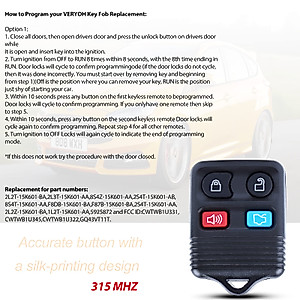 Car Keyless Entry Remote Key Fob Replacement fits for Ford Mustang Focus Expedition Explorer Taurus Fusion Escape, Mercury P/N: CWTWB1U345 GQ43VT11T 315Mhz (Set of 2)