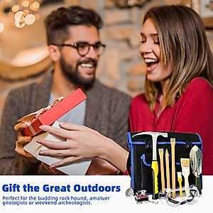 17PCS Geology Rock Pick Hammer Kit, 32oz Hammer & 3 PCS Digging Chisels Set for Rock Hounding, Gold Mining & Prospecting Equipment Tool with Multi-function Sholve, Compass, Whistle, Chisel