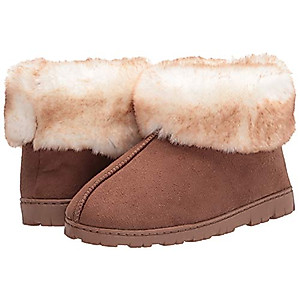 Jessica Simpson Women's and -Girls Microsuede Super Soft Bootie Slippers with Indoor Outdoor Sole, Cinnamon, Large
