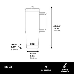 Built 40 oz Cascade Flip Straw Tumbler, Double Wall Insulated Tumbler, Gym & Sport Bottles - Stainless Steel & Straw Lid, Leak-Proof, Soft Bumper Base, Portable BPA-Free (Dusty Rose)