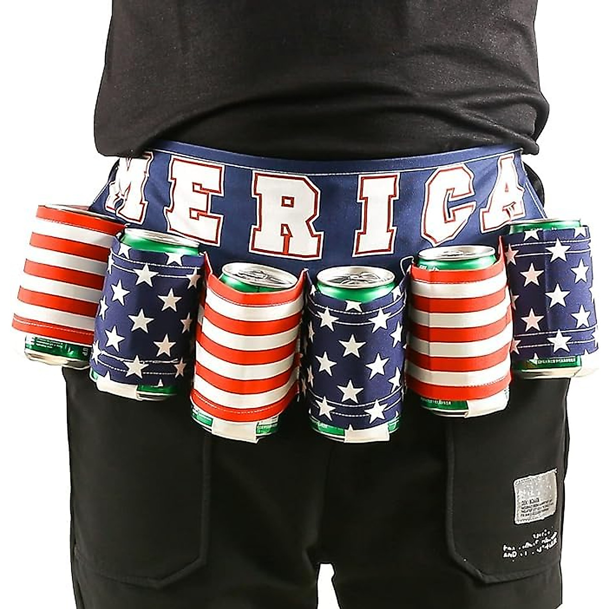 Beer Belt,Fourth of July American Patriotic Beer Gift For Men,6 Pack Insulated Beer Holder, Novelty USA Beer Soda Can Holster.Beer Accessories For White Elephant Party Festival Holiday Game Night