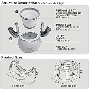 BlueSnail Travel Potty for Toddlers, to Go Potty with Storage Bag (Light Gray)