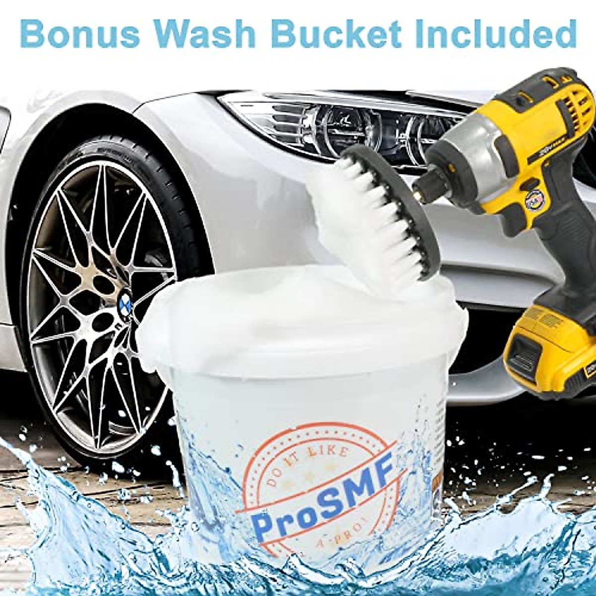ProSMF Drill Brush Set Car Detailing - Scrub Brush for Drill - Power Scrubber Drill Brush Attachments - Tires - Wheel - Rim - Glass - Carpet - Upholstery - Automotive - Detail - Soft White Bristles