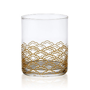 Mikasa Art Deco Set of 4 Double Old Fashioned Whiskey Glasses, 4 Count (Pack of 1), Gold